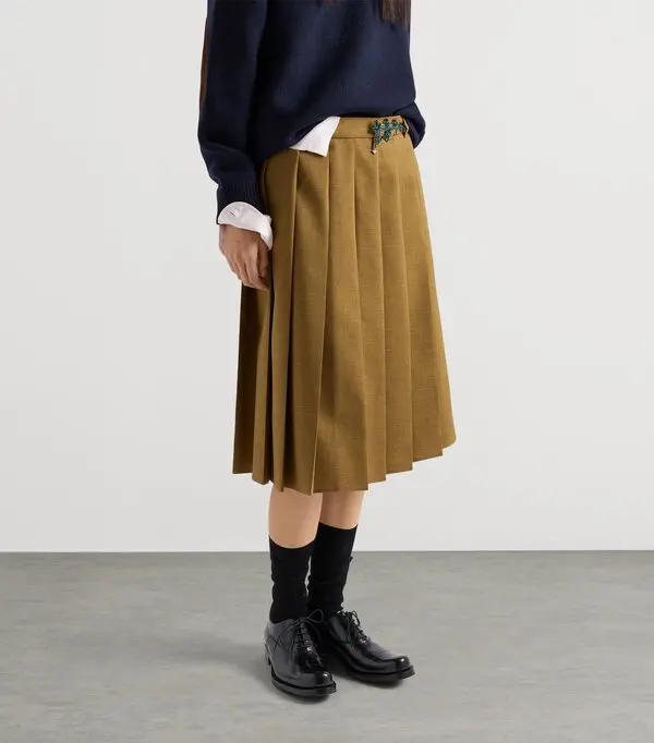 Prada Pleated Hopsack Midi Skirt
