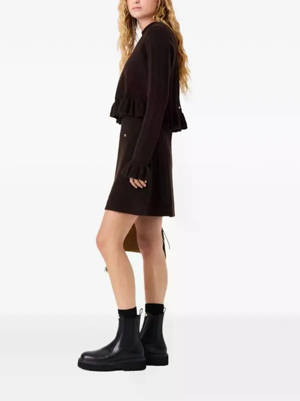 Maje Ruffled-trim Button-back Sweater - Brown