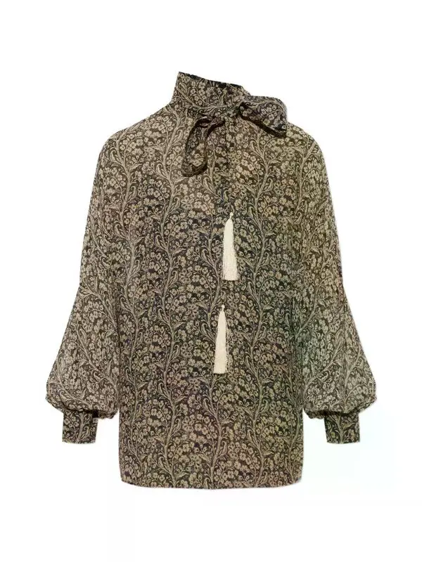 Zimmermann Floral-print Tie-neck Top - Black