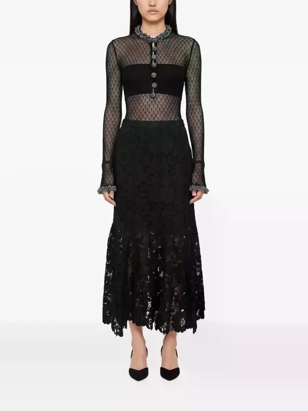 SELF-PORTRAIT Embellished Open-knit Bodysuit