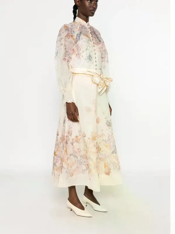 Zimmermann Floral-print Belted Midi Skirts - Neutrals