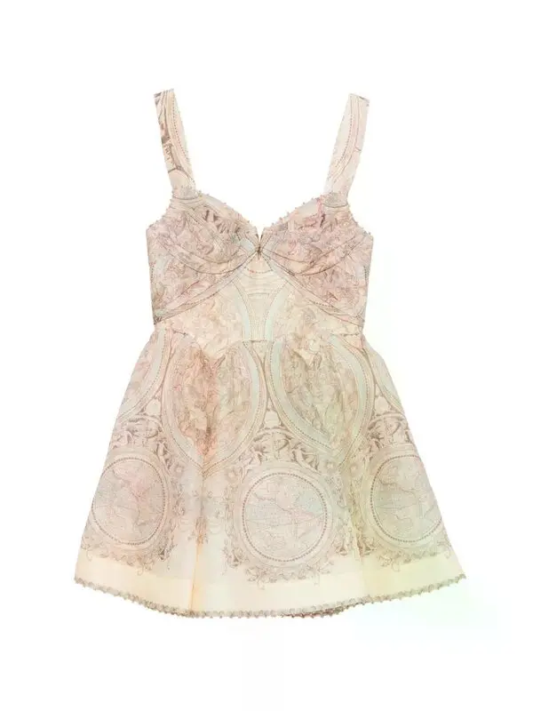 Zimmermann Graphic-print Flared Mini Dress - Neutrals