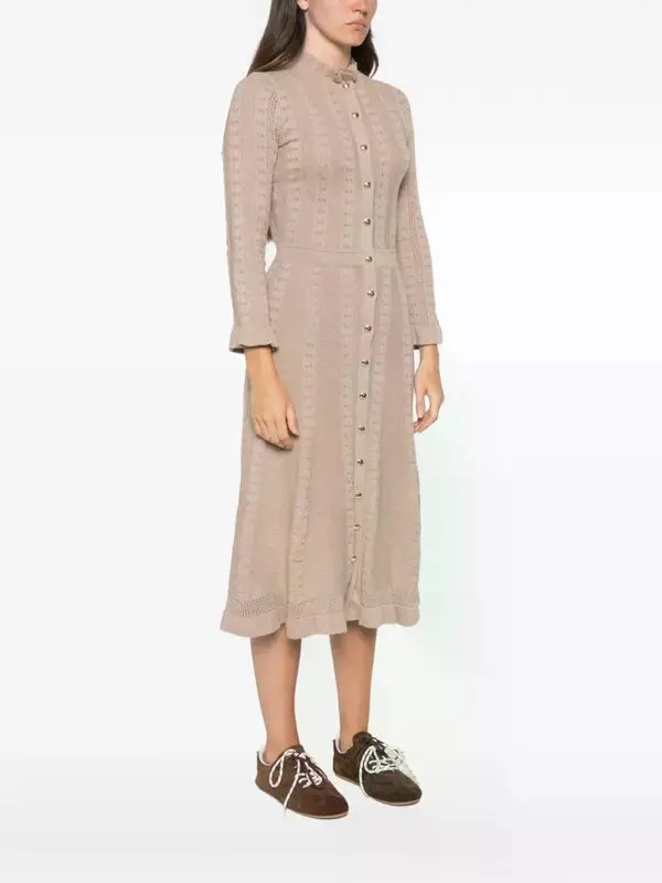 Maje Ruffled-neck Button-up Midi Knitted Dress