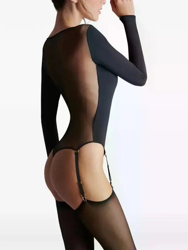 SCANDALE Nuit Fauve Mesh-panel Thong Bodysuit
