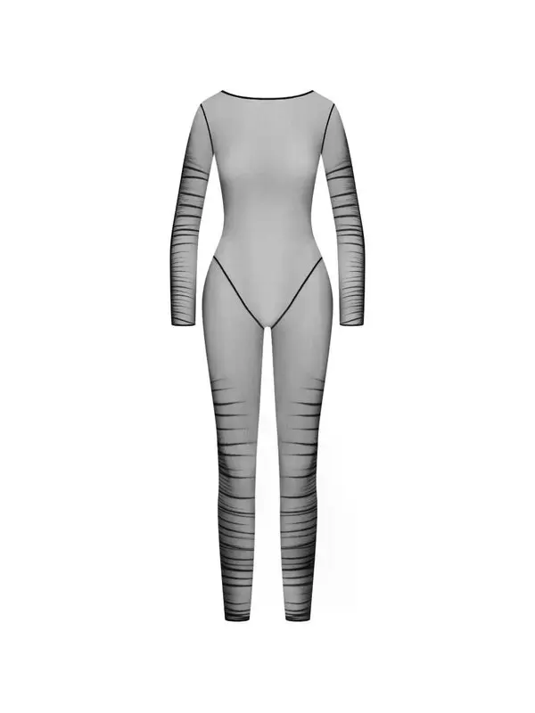 SCANDALE Sheer Ruched Catsuit - Black
