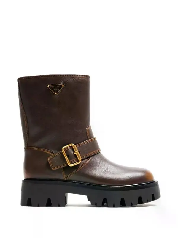 Prada Leather Booties - Brown