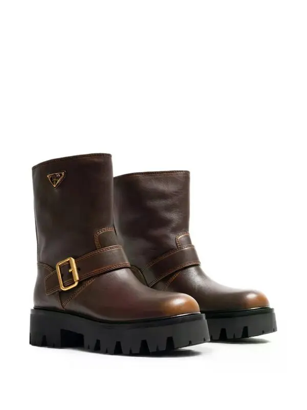 Prada Leather Booties - Brown