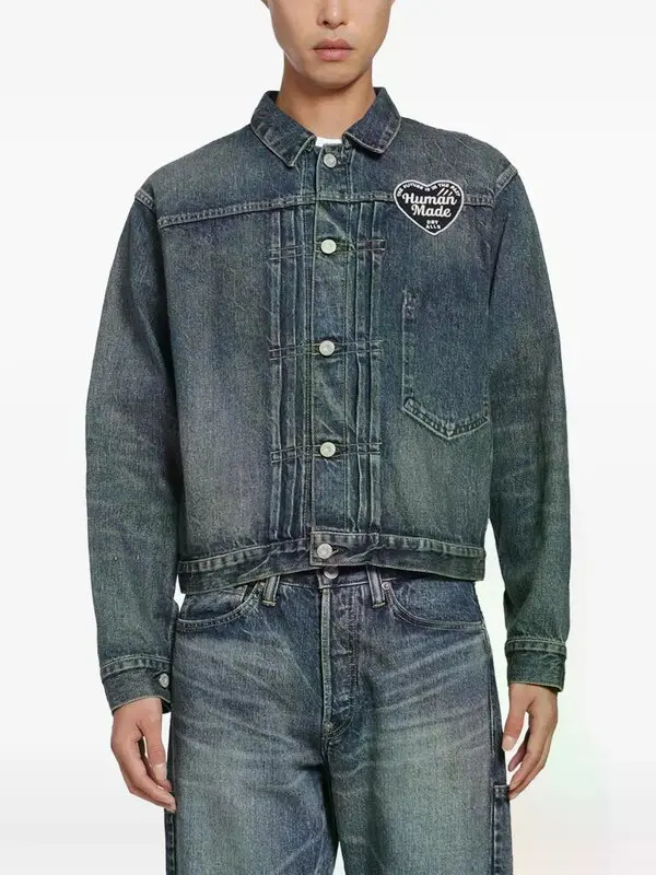 HUMAN MADE Logo-patch Pleated Denim Jacket