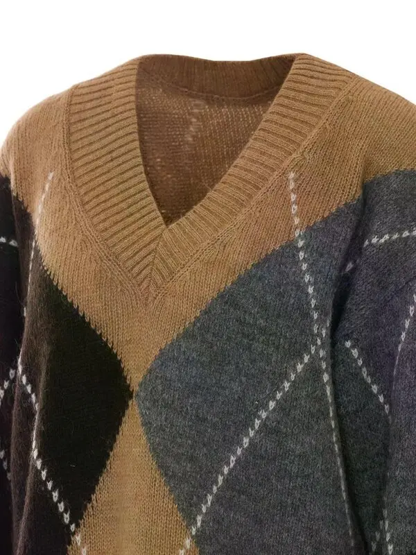 Alpha Studio Argyle Intarsia V-neck Sweater