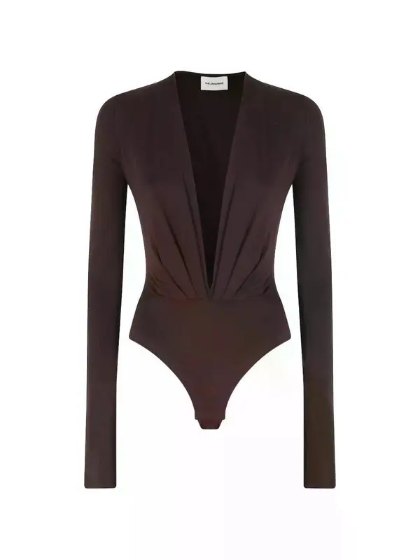Andamane Plunging Pleated Bodysuit - Brown