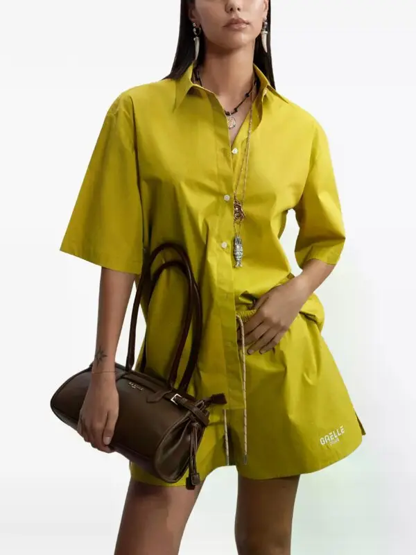 GAELLE PARIS Logo-print Short-sleeve Oversized Cotton Shirt