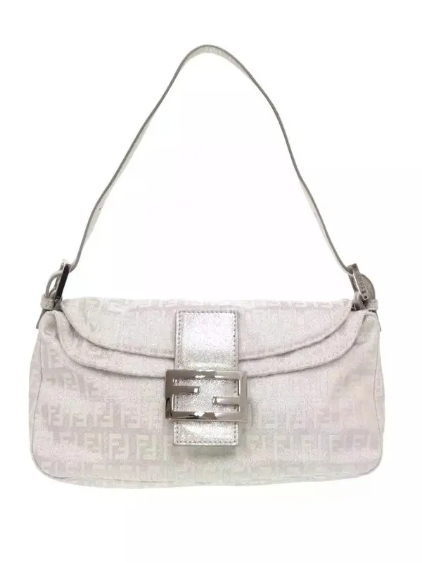 Fendi 2000-2010 Zucchino Metallic Canvas Double Flap Shoulder Bag