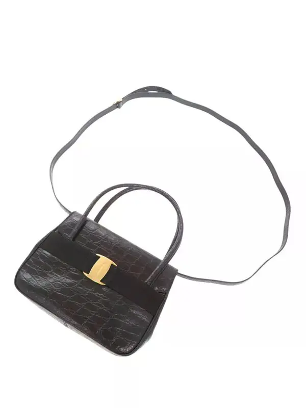 FERRAGAMO 2000-2026 Croc Embossed Leather Vara Bow Satchel