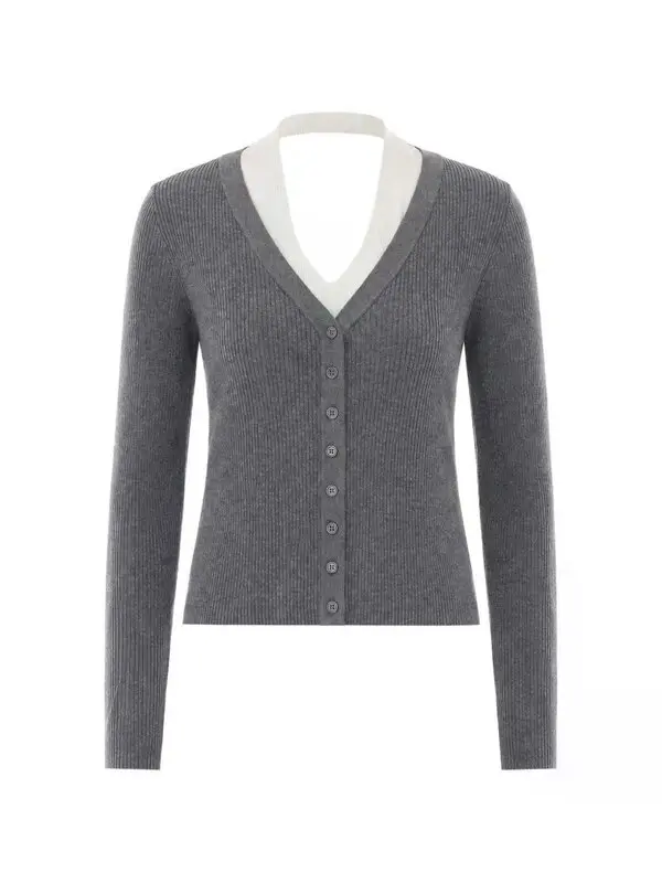 ELEH Ribbed-knit Layered Cardigan - Grey