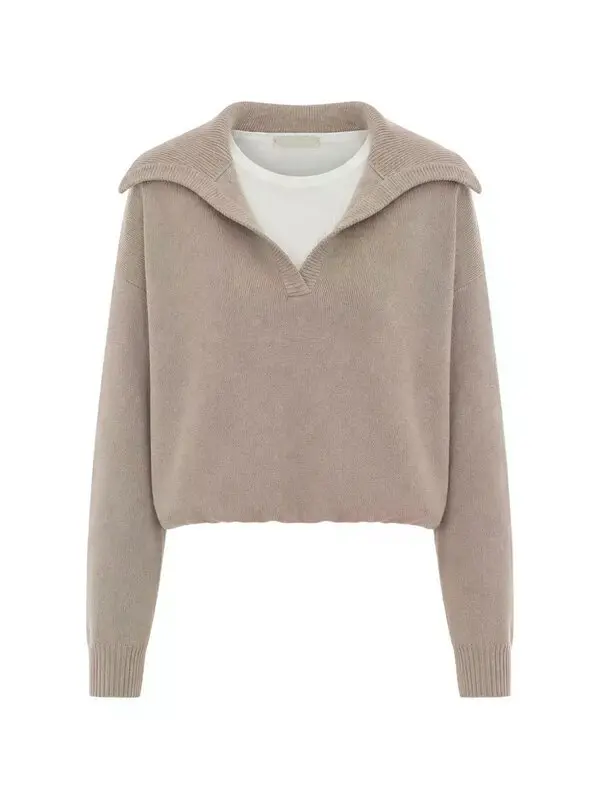 ELEH Layered Spread-collar Sweater - Brown