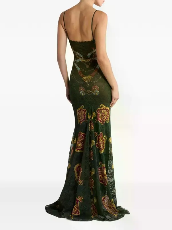 Etro Long Jersey Dress With Lace And Two Placed Prints