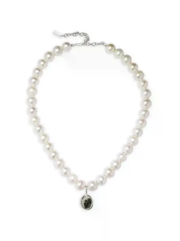 Completedworks Dendritic Agate And Pearl Necklace - Silver