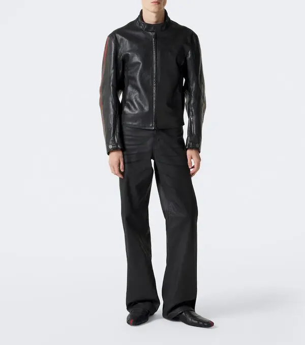 Gucci Web Stripe Leather Biker Jacket