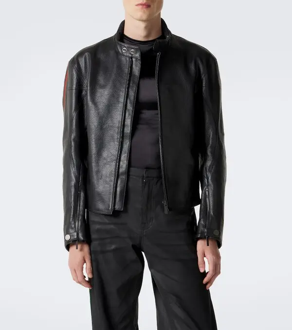 Gucci Web Stripe Leather Biker Jacket