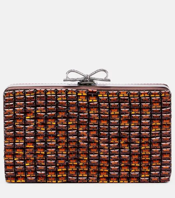 SELF-PORTRAIT Bow Crystal-embellished Clutch - Brown