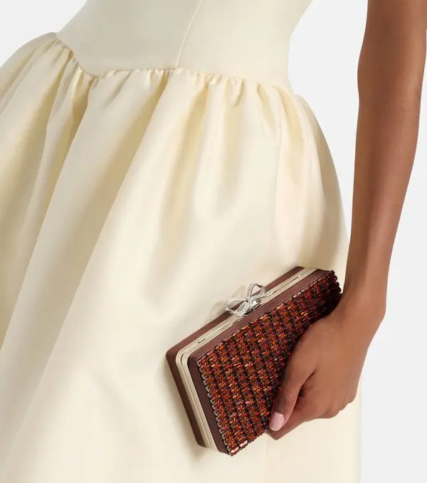 SELF-PORTRAIT Bow Crystal-embellished Clutch