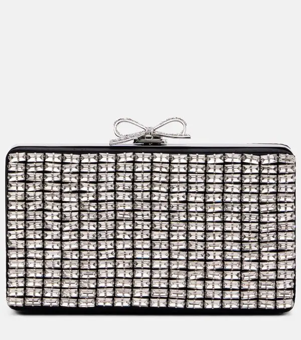 SELF-PORTRAIT Bow Crystal-embellished Clutch - Black