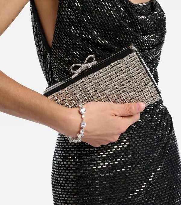 SELF-PORTRAIT Bow Crystal-embellished Clutch