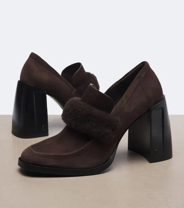 JIMMY CHOO Tylor Shearling-trimmed Suede Loafer Pumps