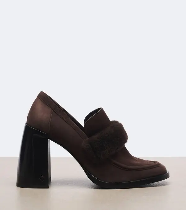 JIMMY CHOO Tylor Shearling-trimmed Suede Loafer Pumps