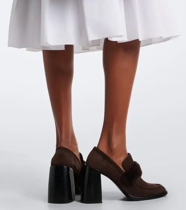 JIMMY CHOO Tylor Shearling-trimmed Suede Loafer Pumps