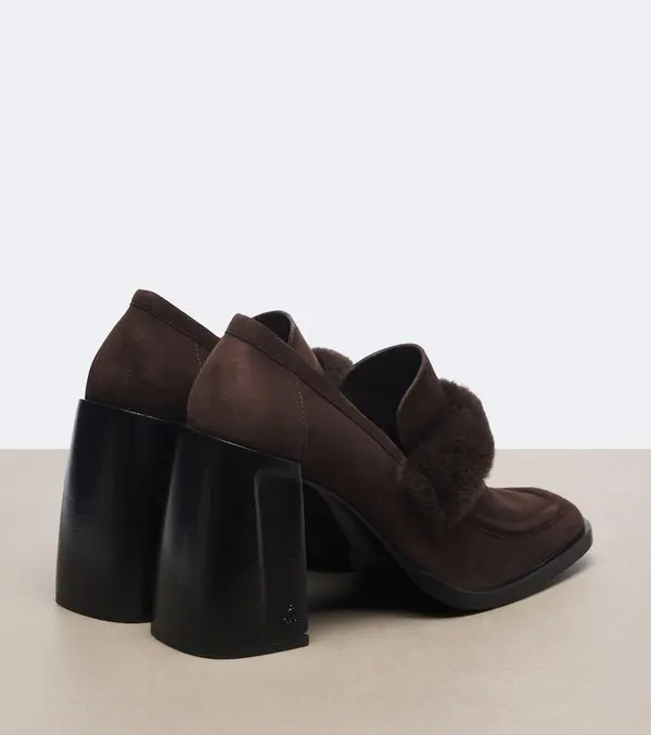 JIMMY CHOO Tylor Shearling-trimmed Suede Loafer Pumps