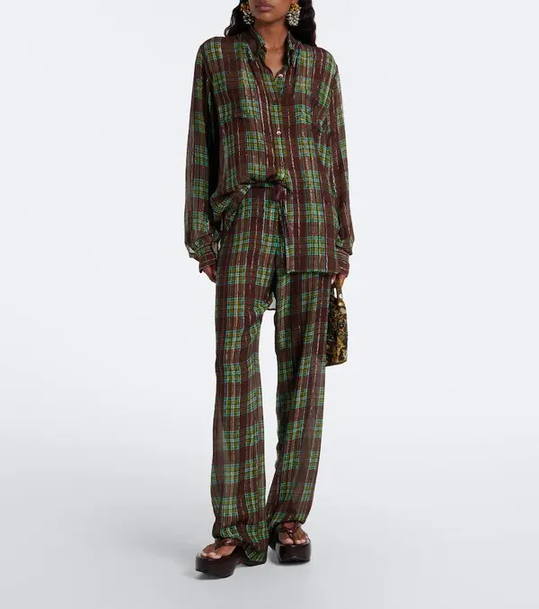 Dries Van Noten Plaid Wide-leg Pants - Multicoloured