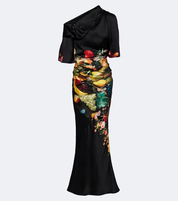 Dries Van Noten Draped Printed Silk Satin Gown