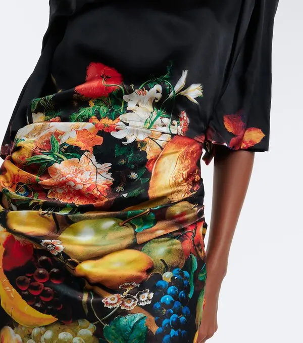 Dries Van Noten Draped Printed Silk Satin Gown