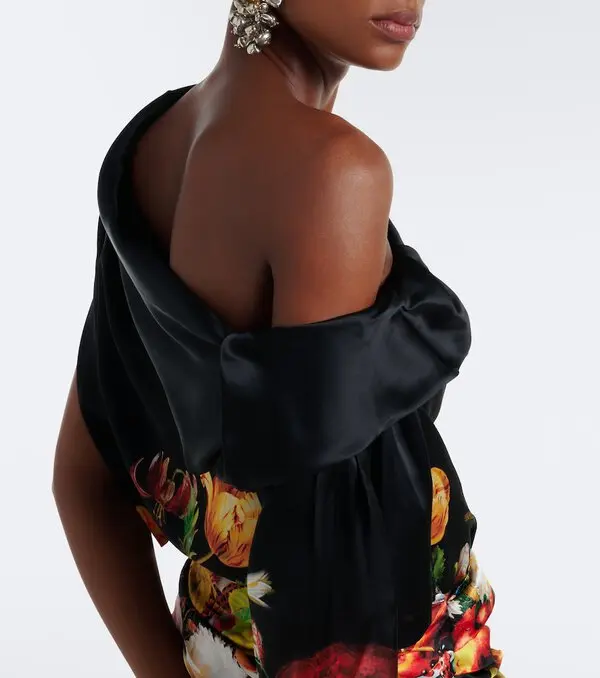 Dries Van Noten Draped Printed Silk Satin Gown