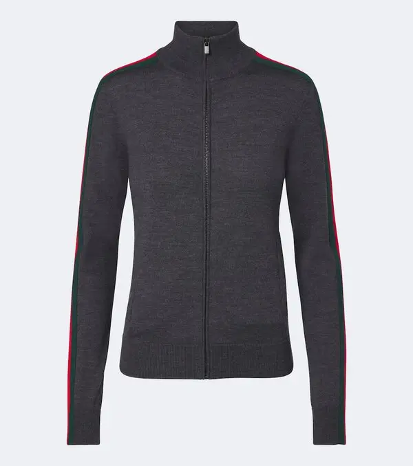 Gucci Web Stripe Wool Zip-up Cardigan