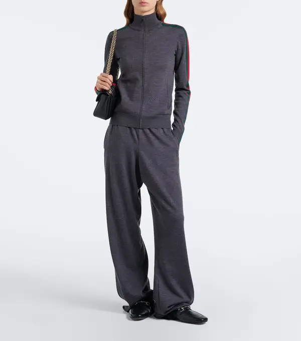 Gucci Web Stripe Wool Zip-up Cardigan
