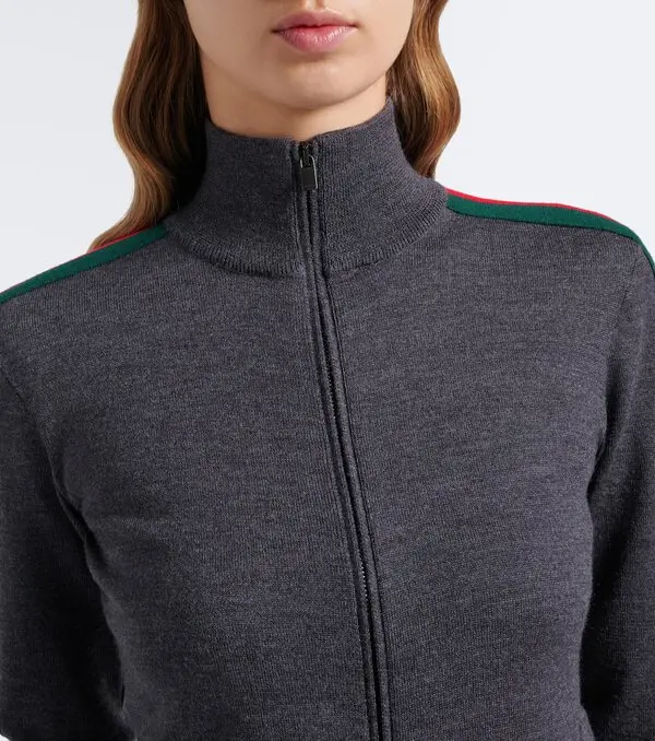 Gucci Web Stripe Wool Zip-up Cardigan