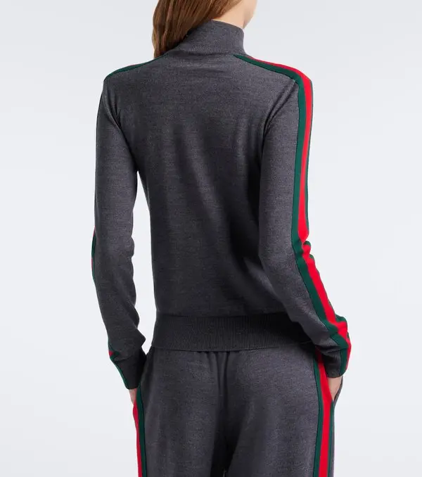 Gucci Web Stripe Wool Zip-up Cardigan