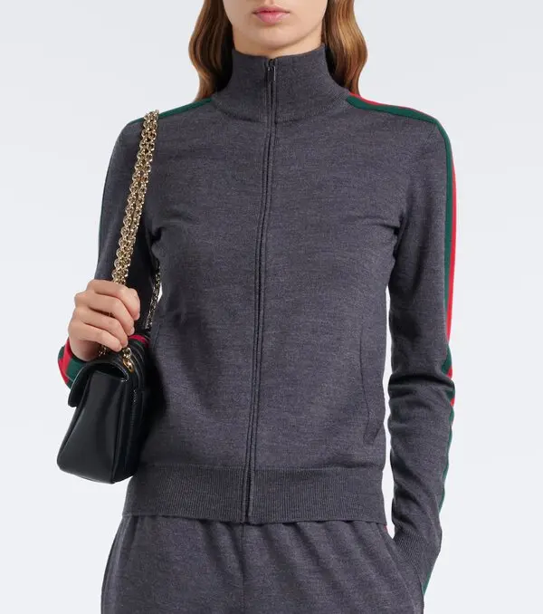 Gucci Web Stripe Wool Zip-up Cardigan
