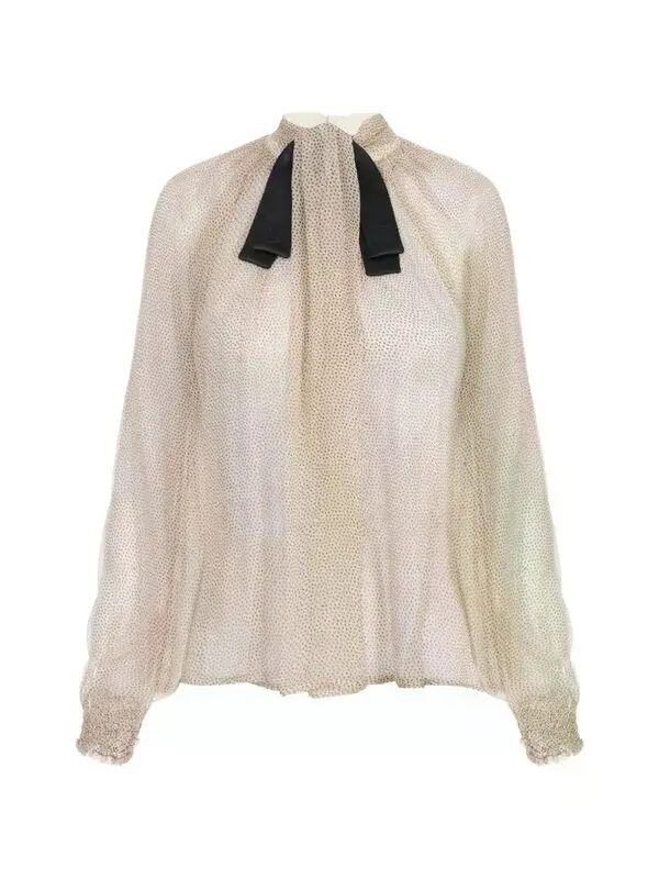 Elisabetta Franchi Crepon Blouse With Micro-polka Dot Print - Neutrals