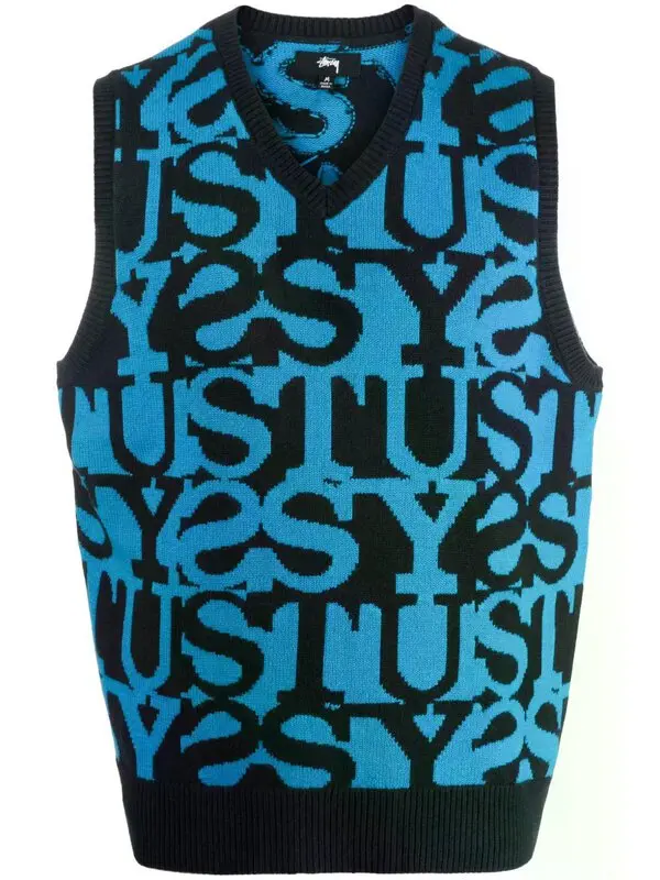StÜssy Intarsia-knit Logo V-neck Vest
