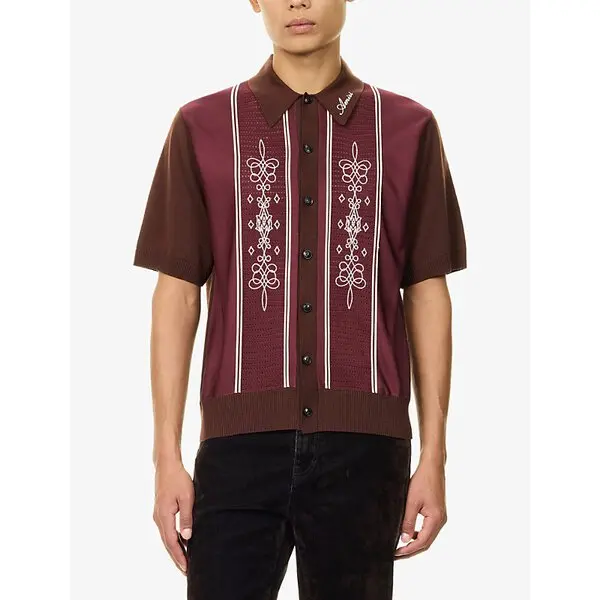 Amiri Embroidered Panelled Wool-blend Knit Shirt