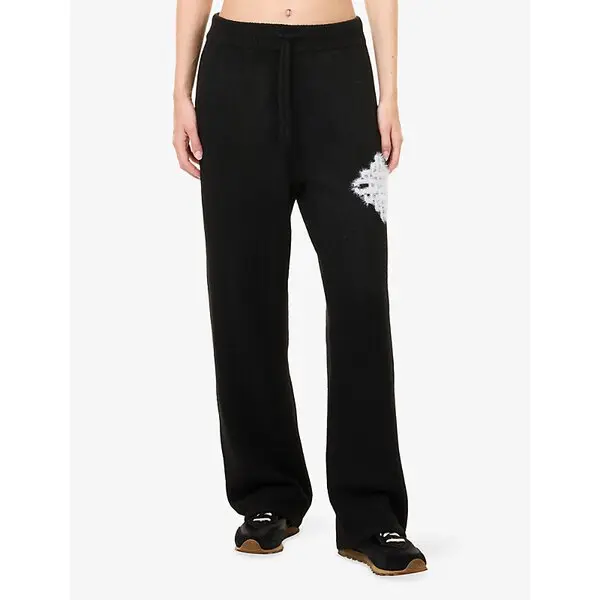 THE COUTURE CLUB Emblem Fluffy Knitted Jogging Bottoms - Black