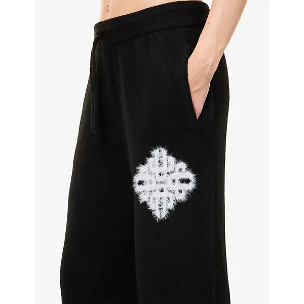 THE COUTURE CLUB Emblem Fluffy Knitted Jogging Bottoms - Black