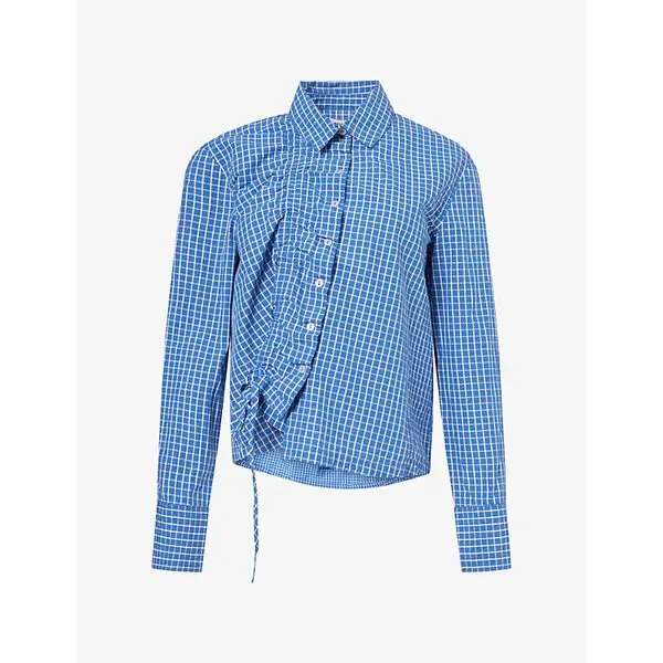 DAMSON MADDER Talia Checked Ruched Cotton Shirt