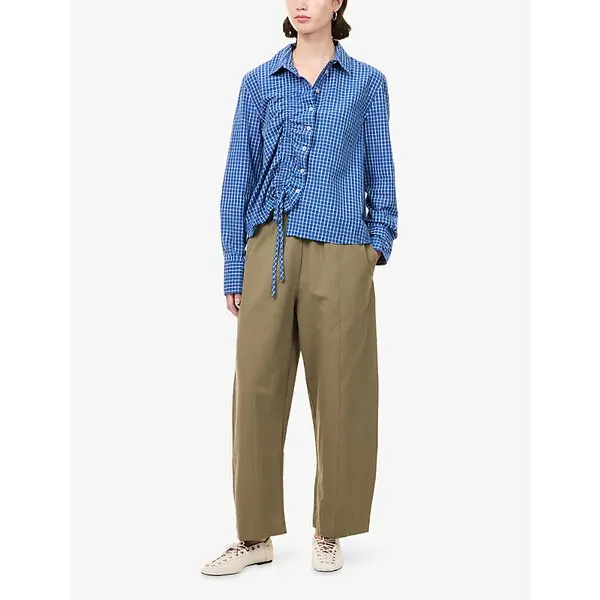 DAMSON MADDER Talia Checked Ruched Cotton Shirt