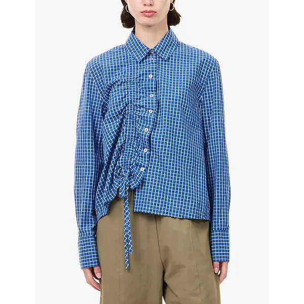 DAMSON MADDER Talia Checked Ruched Cotton Shirt
