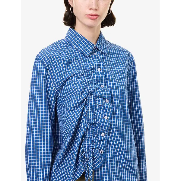 DAMSON MADDER Talia Checked Ruched Cotton Shirt