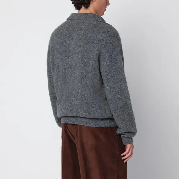 AMI Paris Charcoal Gray Wool And Alpaca Polo Shirt - Grey
